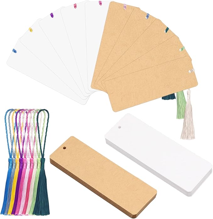 WANDIC Blank Bookmarks, Cardstock Bookmarks with Holes, 60 Pcs White ...
