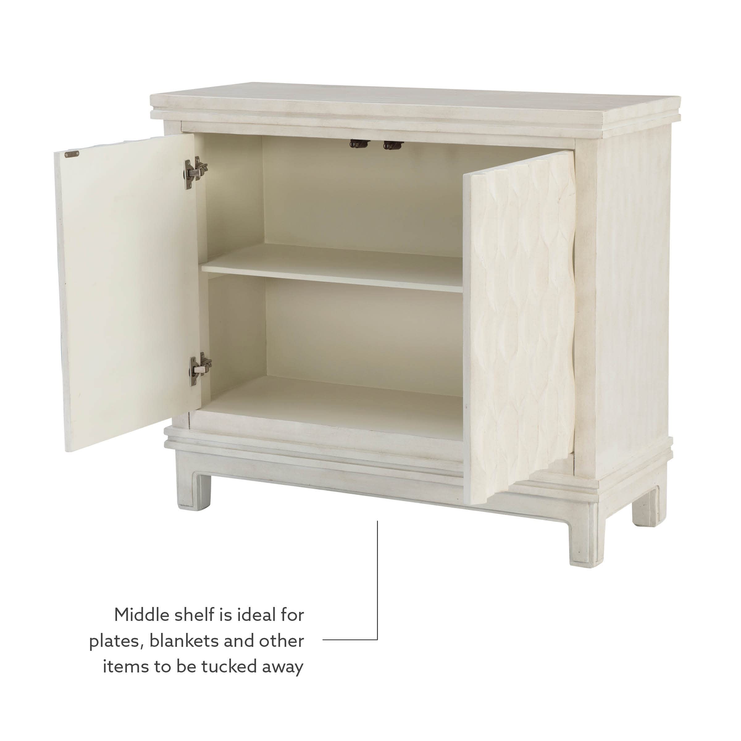 Powell Cream Two Shelves Tanner 3D Carved Cabinet