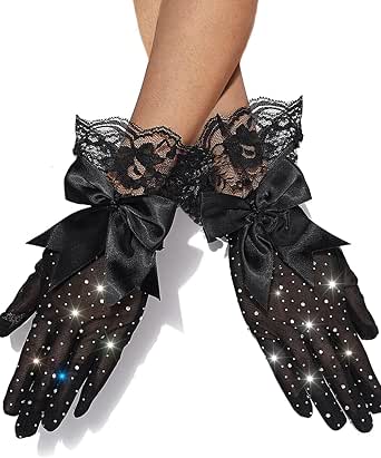 Amazon.com: Yikisdy Black Rhinestone Gloves Sparkle Finger Arm Slevees ...