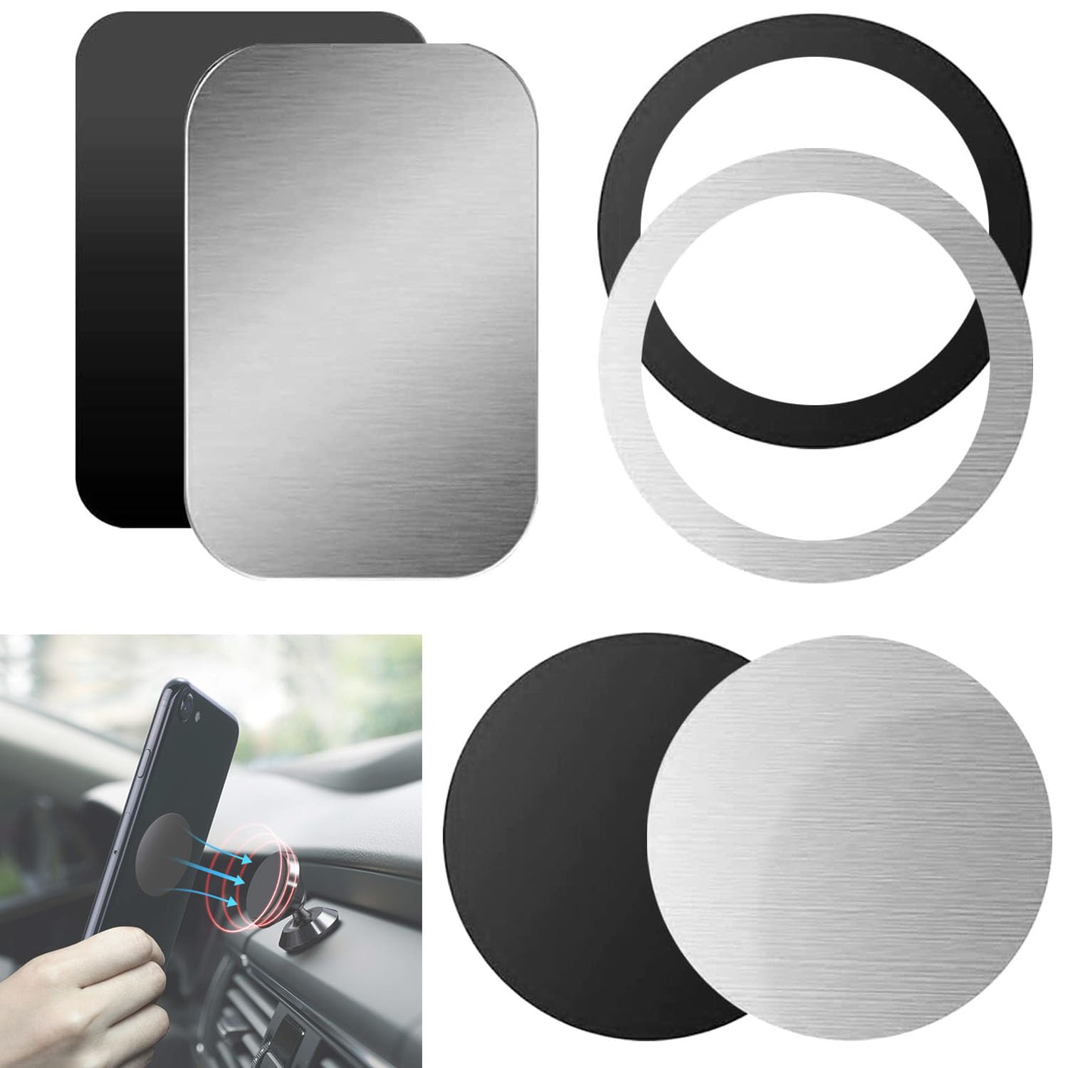 Universal Magnetic Metal Plate, 6 Pack Replacement Adhesive Mount Metal ...