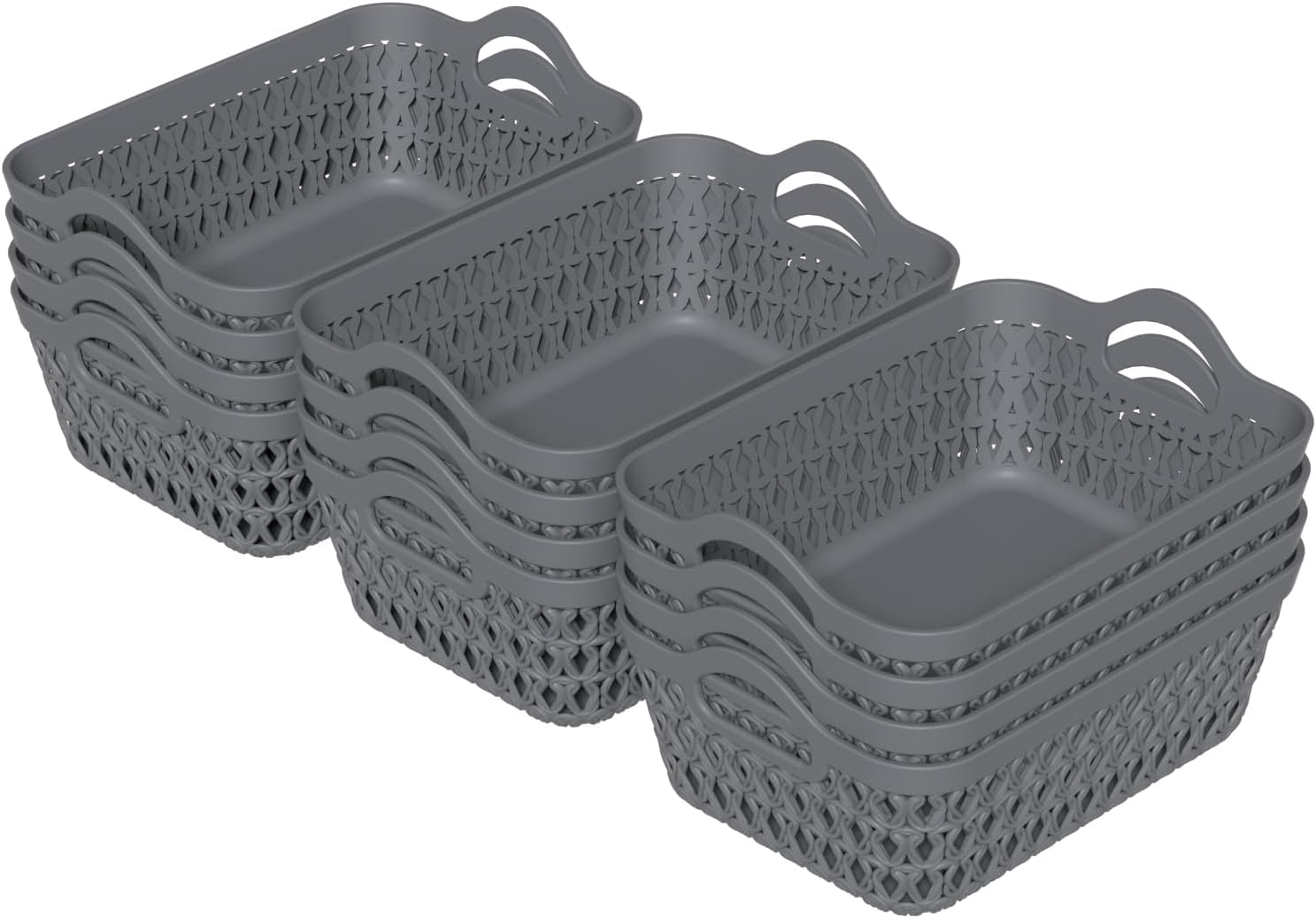 Readsky Small Deep Grey Plastic Storage Baskets with Handles Desktop ...