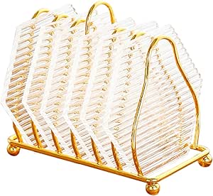 Classy Clear Acrylic Coasters for Drinks - Set of 6 with Gold Coaster ...