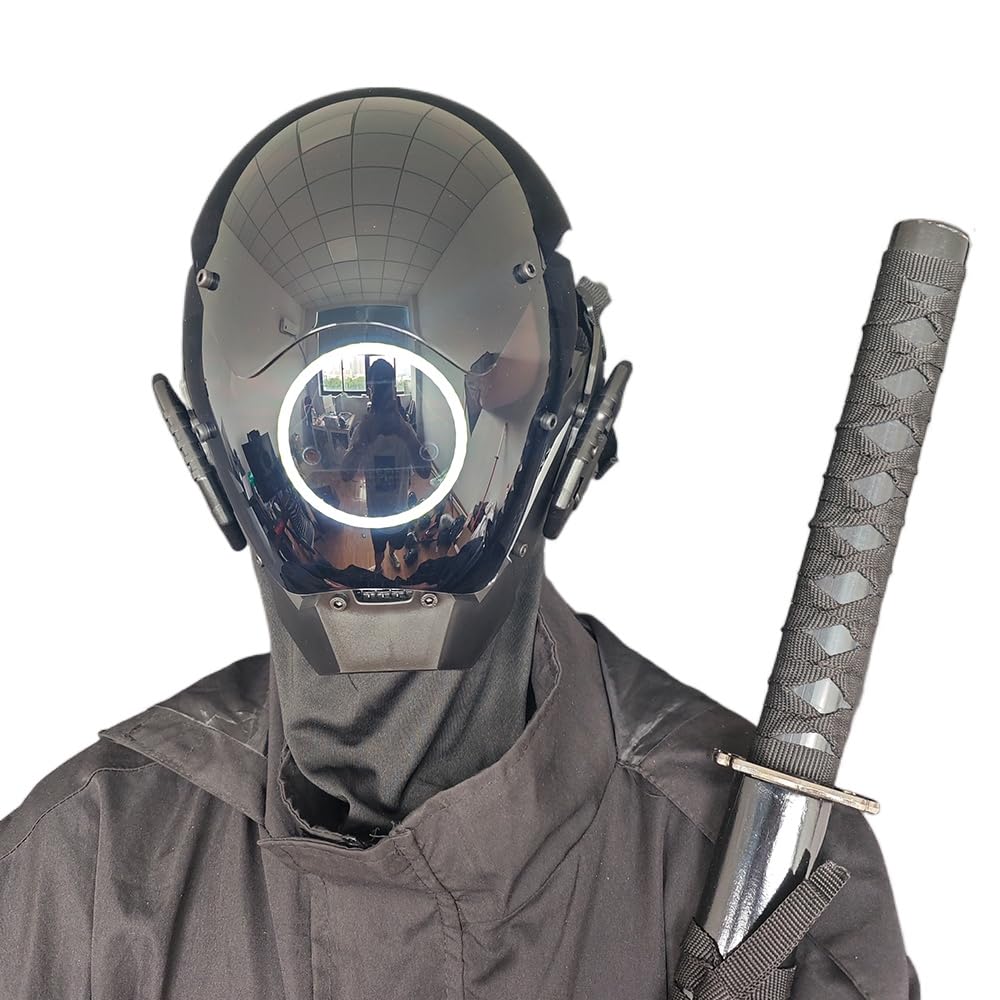 KYEDAY Punk Mask Cosplay for Men, LED Round Light Mask for Women ...