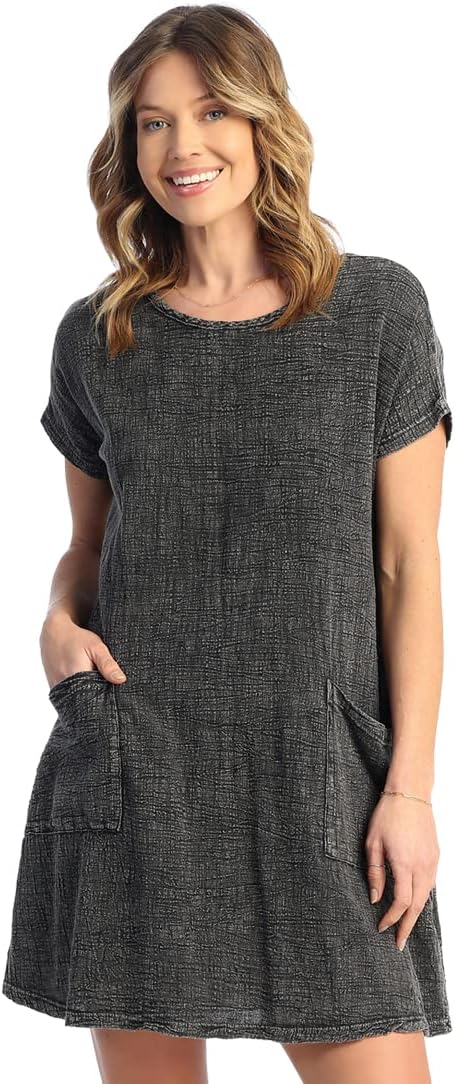Jess & Jane Women's Black Mineral Washed Crinkle Cotton Dolman Sleeve ...