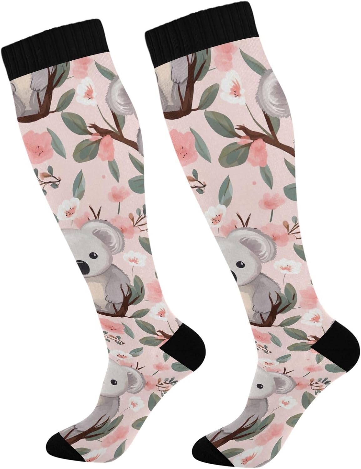 Amazon.com: J JOYSAY Pink Flowers Koala Compression Socks for Women Men Knee High Crew Socks for ...