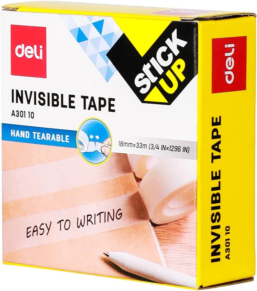 Deli W30110 Non-Toxic Acrylic Glue Invisible Tape, 18mm * 33m, Pack of ...