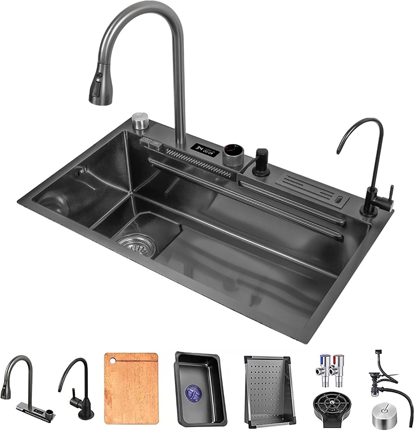 Amazon.com: MGCtech Waterfall Kitchen Sink with LED Temperature Display ...