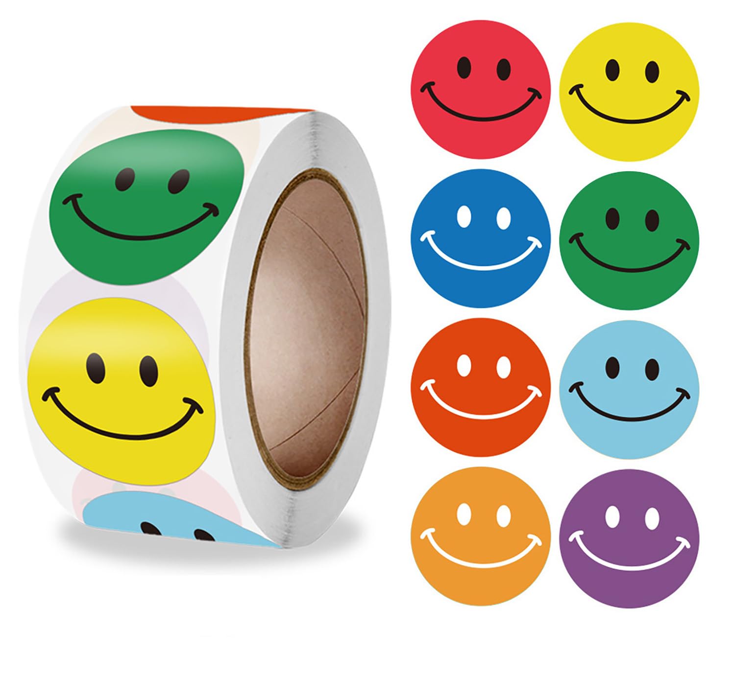 Amazon.com : Happy Smile Face Stickers Roll, 1 inch Round Happy Face ...