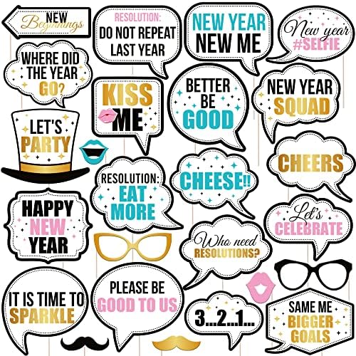 Amazon.com: New Years Photo Booth Props 2023 - Pack of 25, Happy New ...