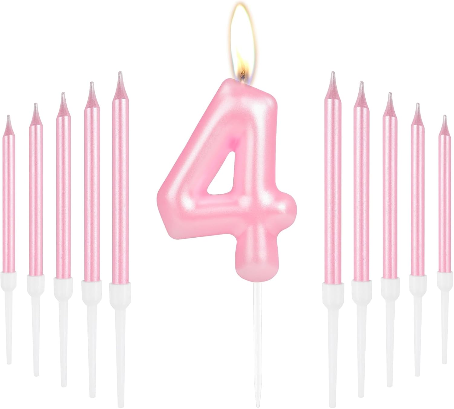 Amazon.com: iNINGER Baby Pink Number 4 Candles,Long Stick Pink Candles ...