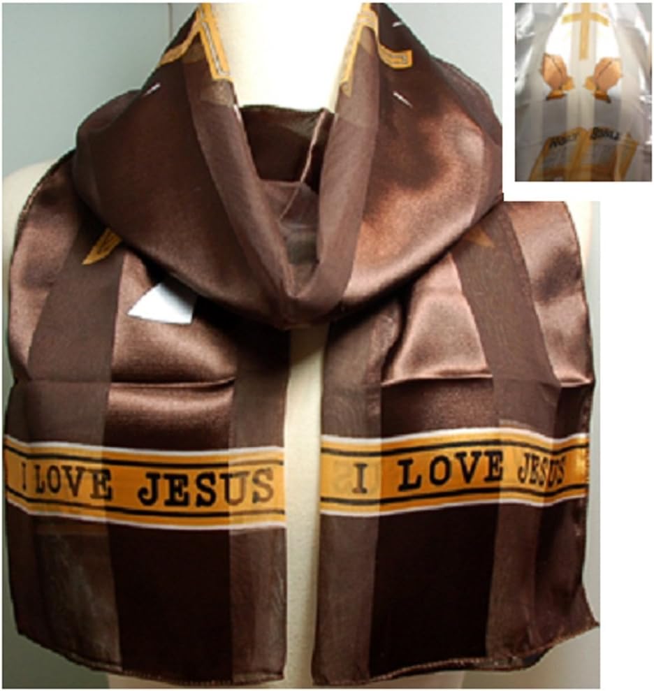Amazon.com: Scarf ~ "I Love Jesus" ~ Bible ~ Brown Background ~ 13" x 60"