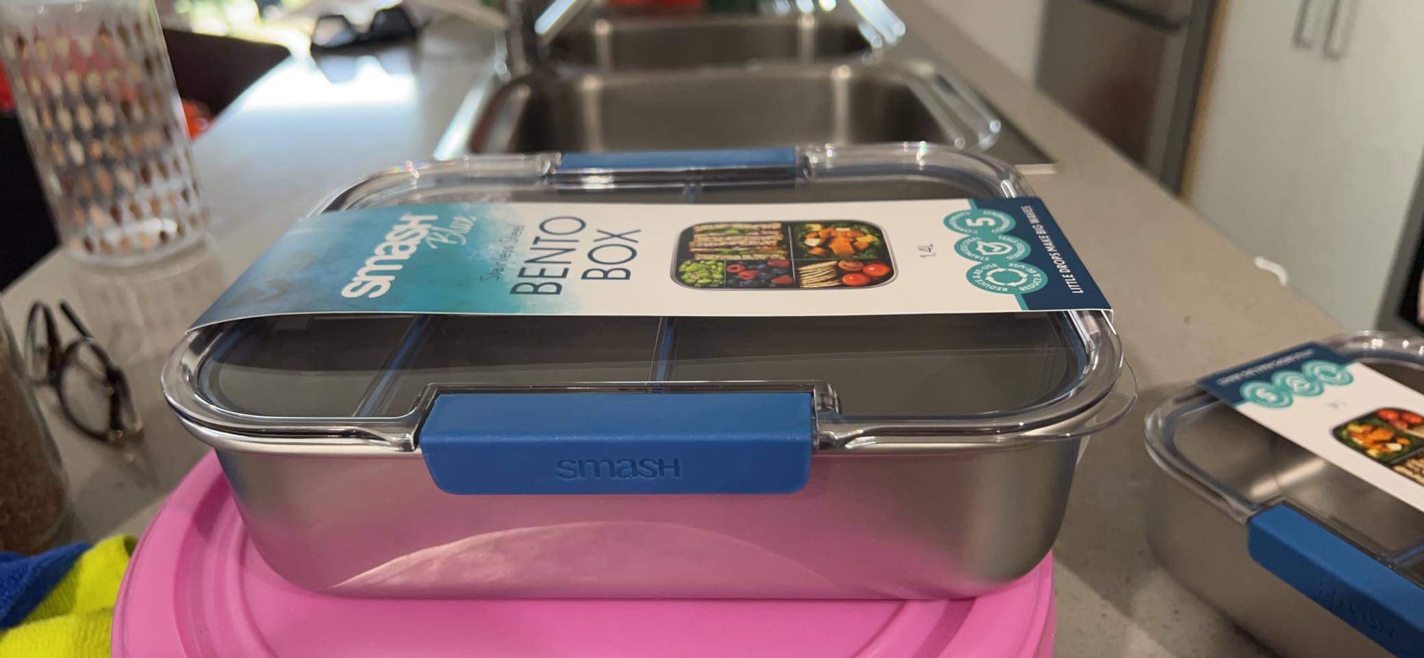 Smash Stainless Steel Bento Lunch Box, 5 Compartments, Blue, 1400ml ...