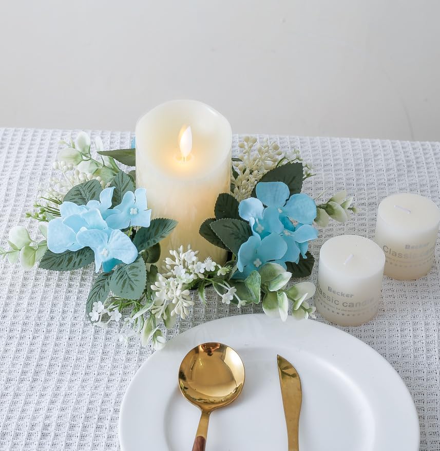 Amazon.com: 2 Pcs Artificial Hydrangea Candle Rings Eucalyptus Leaves ...