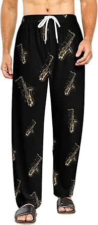 Saxophone Musical Notes Novelty Pajama Pants with Pockets Soft Lounge ...
