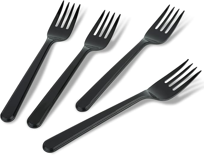 PlasticPro 50 Pack Heavy Weight Plastic Forks Black Disposable Forks ...