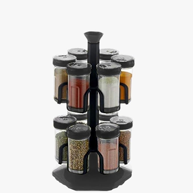 Buy Beclina Spice Rack (Black,Pack Of 12)|Plastic Revolving Masala Rack ...