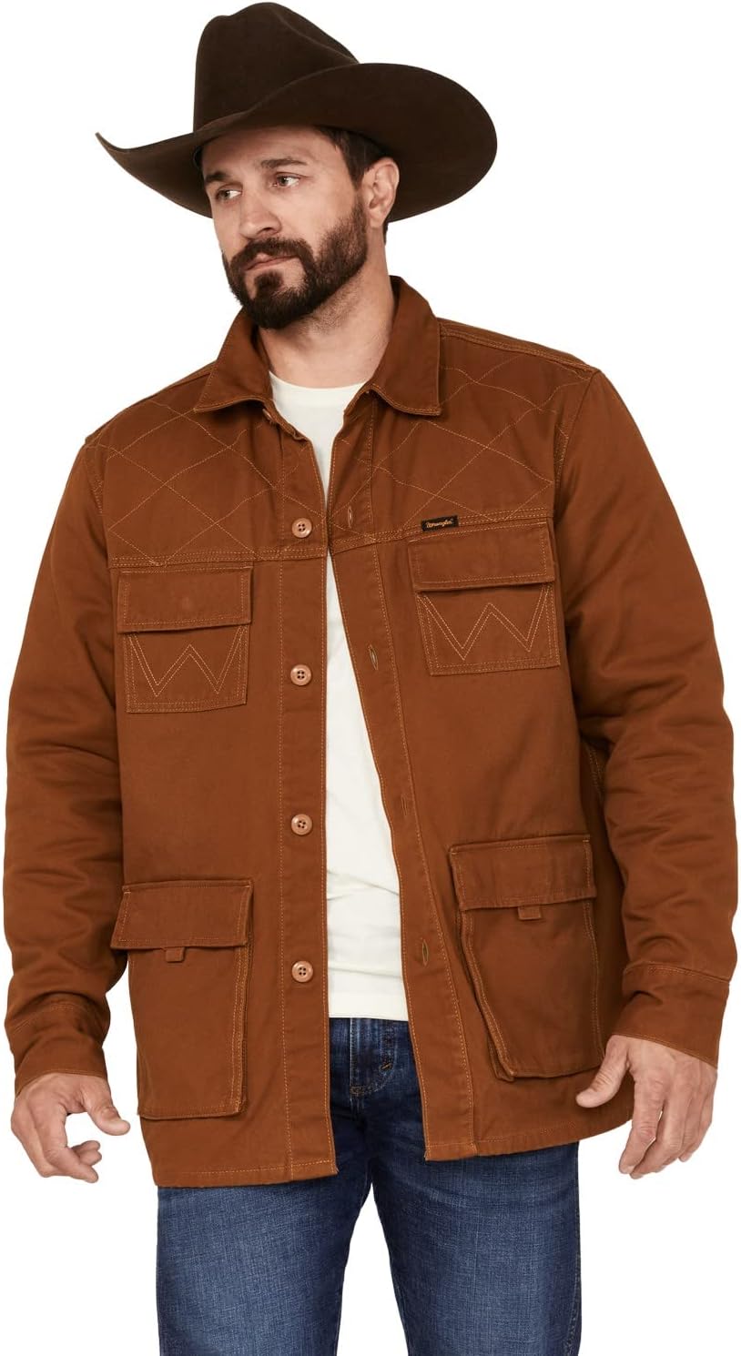 Wrangler Men's Quilted Yoke Chore Jacket Brown US at Amazon Men’s ...