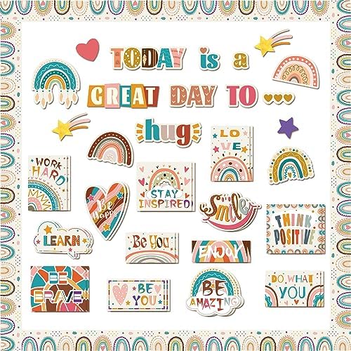 Amazon.com : Today is A Great Day Bulletin Board Set Boho Rainbow ...