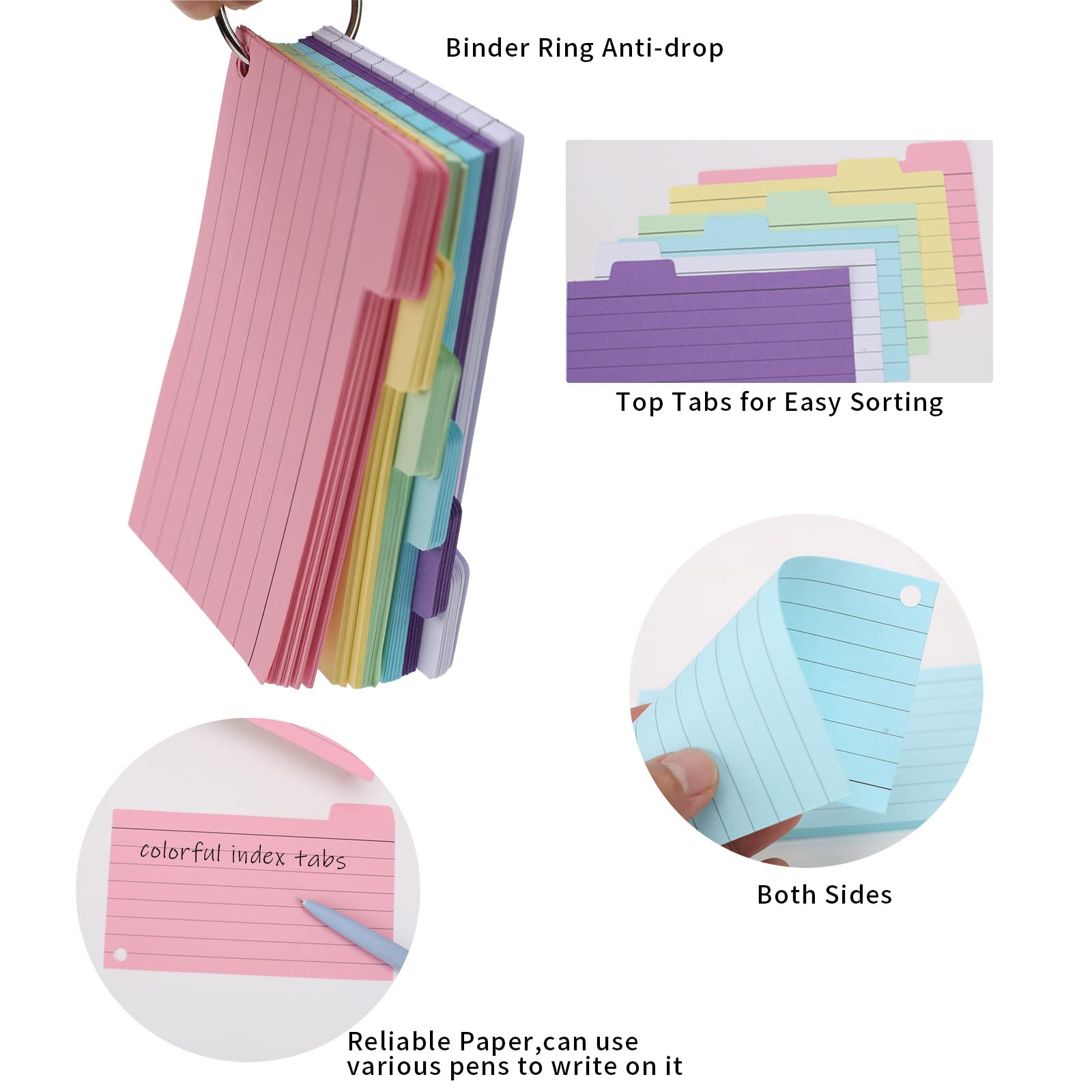 EGOSKY Tabbed Index Cards, 300PCS Coloured Flash Cards with 8 Binder ...