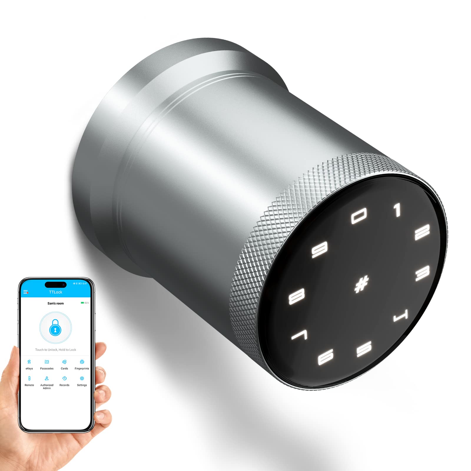 Keyless Smart Door Knob with Voice Function, Entry Door Lock with LED ...