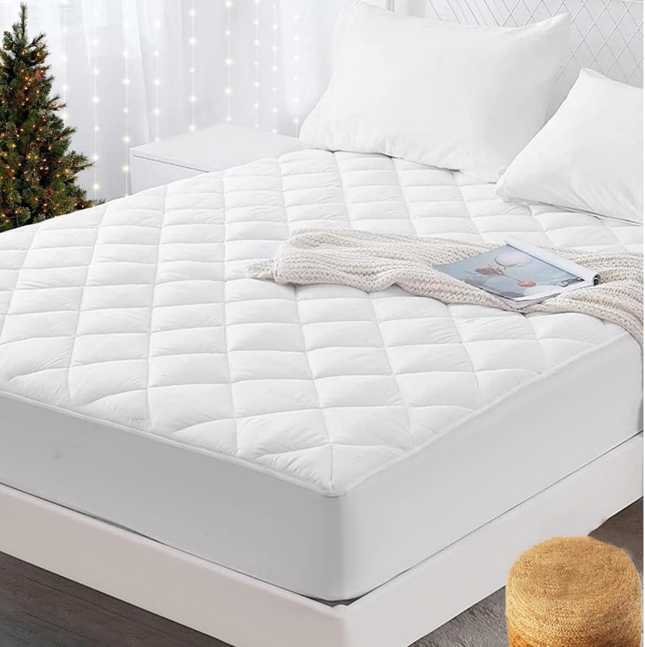 Amazon.com: Linenspa Plush Quilted Mattress Pad-Breathable Mattress ...