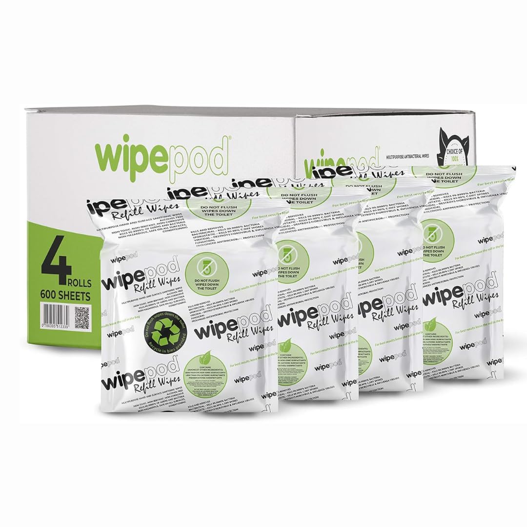WIPEPOD - Recyclable Refill Pack | 600 Sheets Per Roll, Box of 4 Rolls ...