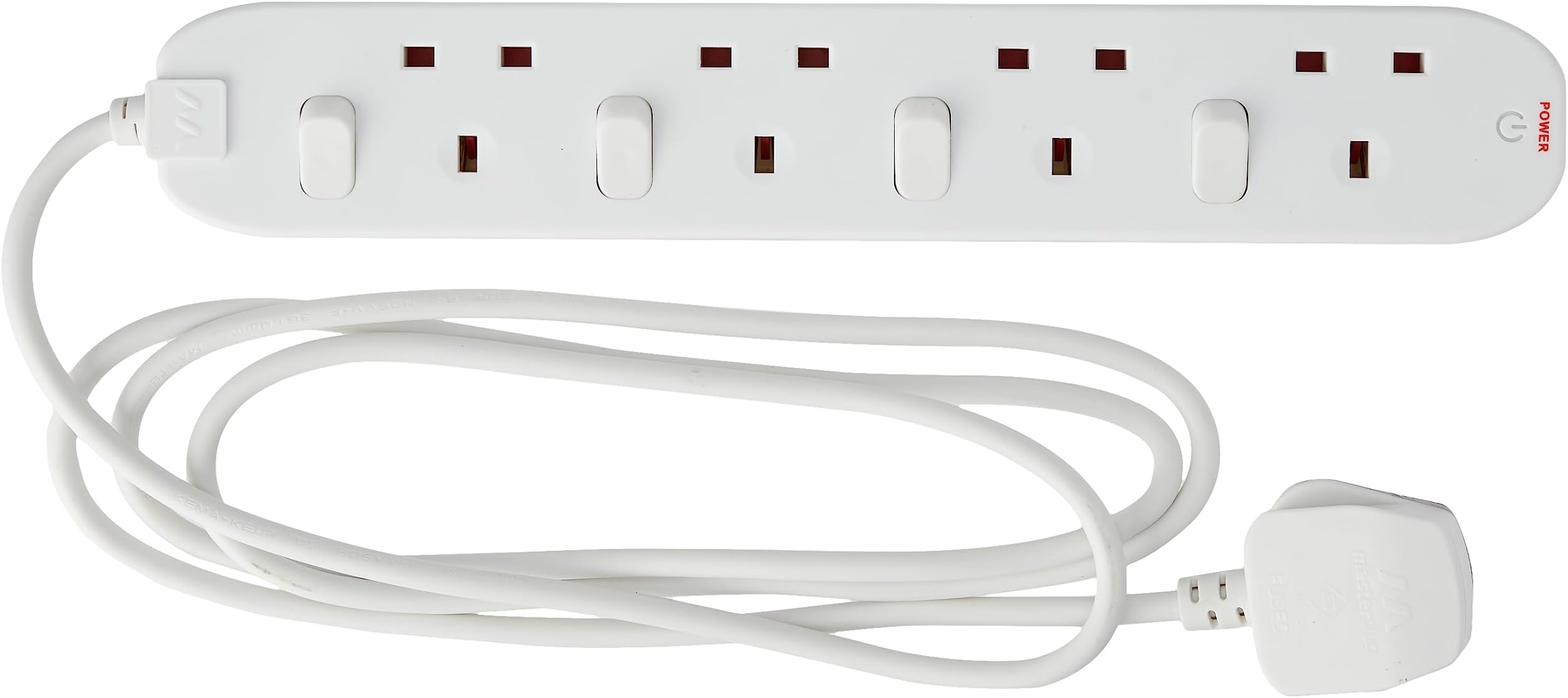 Masterplug Four Socket Extension with Individual Switches, 2 Metres ...