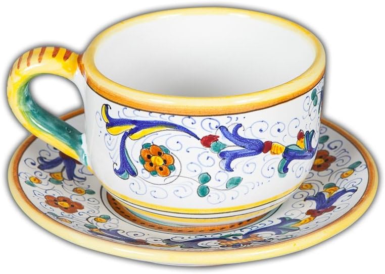 Amazon.com: Hand Painted Italian Ceramic Ricco Latte Cup & Saucer ...