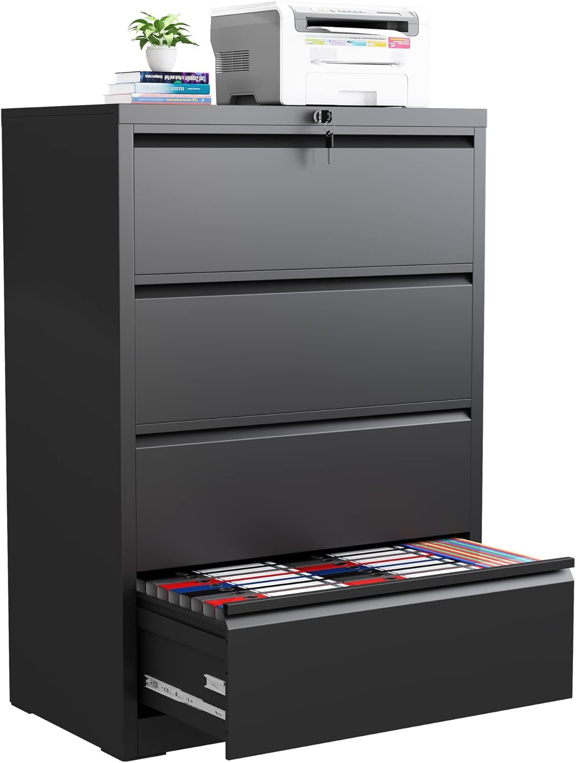 Amazon.com: 4 Drawer Lateral File Cabinet with Lock, Locking lateral ...