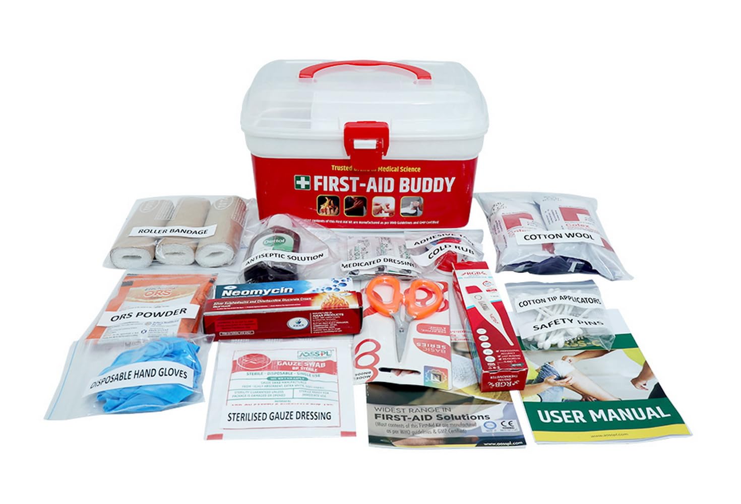 JAYCO First Aid Kit Will All Items Inside Plastic Box - First Aid Buddy By Add-On Safety, White ...