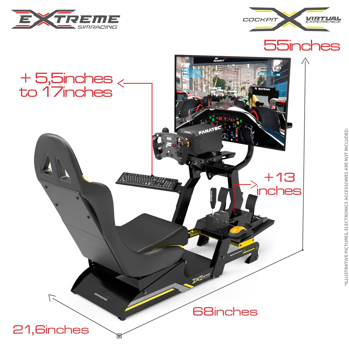 Buy Extreme Simracing Wheel Stand Cockpit VIRTUAL EXPERIENCE Black ...