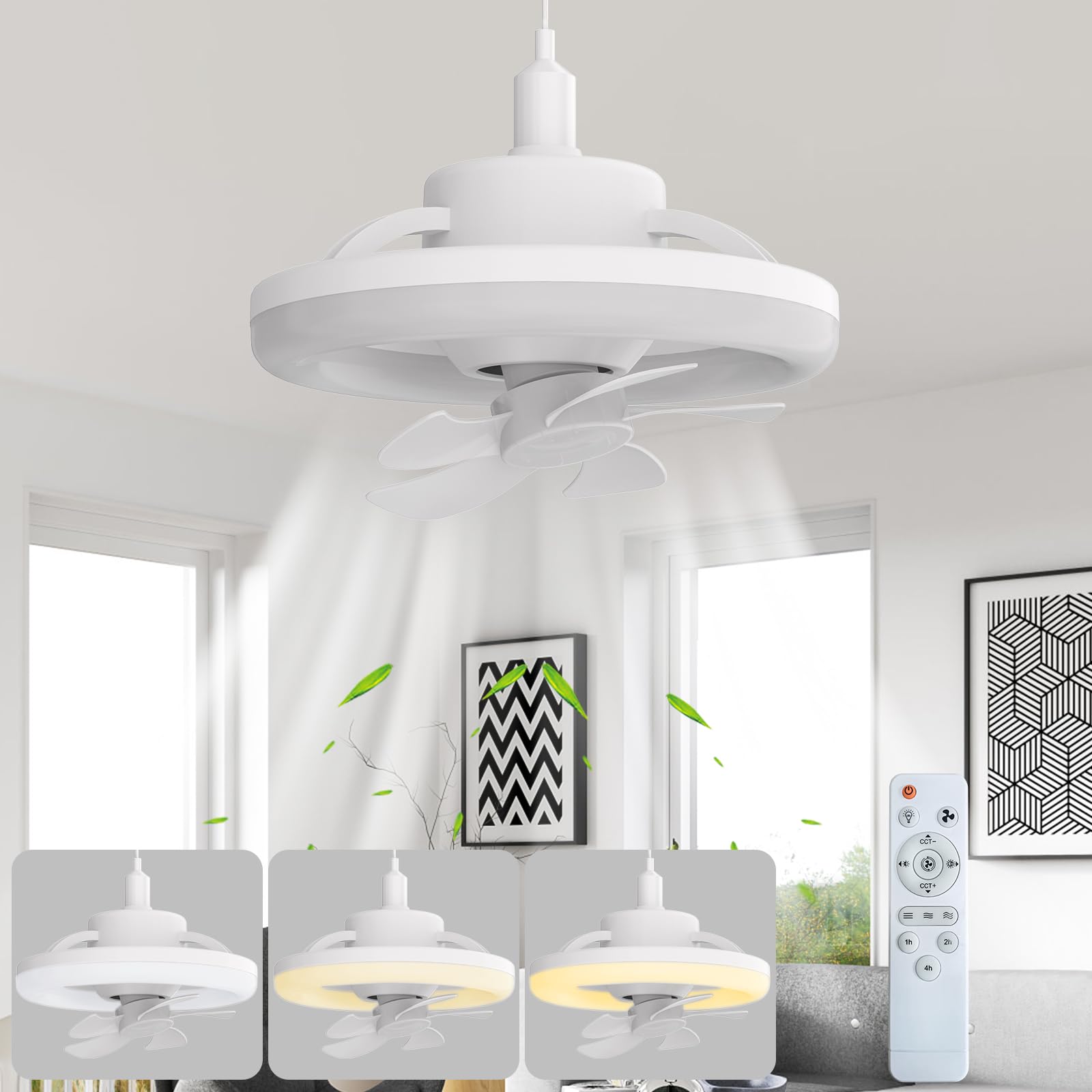 Fistone Ceiling Fan with LED Light, Dimmable(Warm/Neutral/Cool), E27 ...