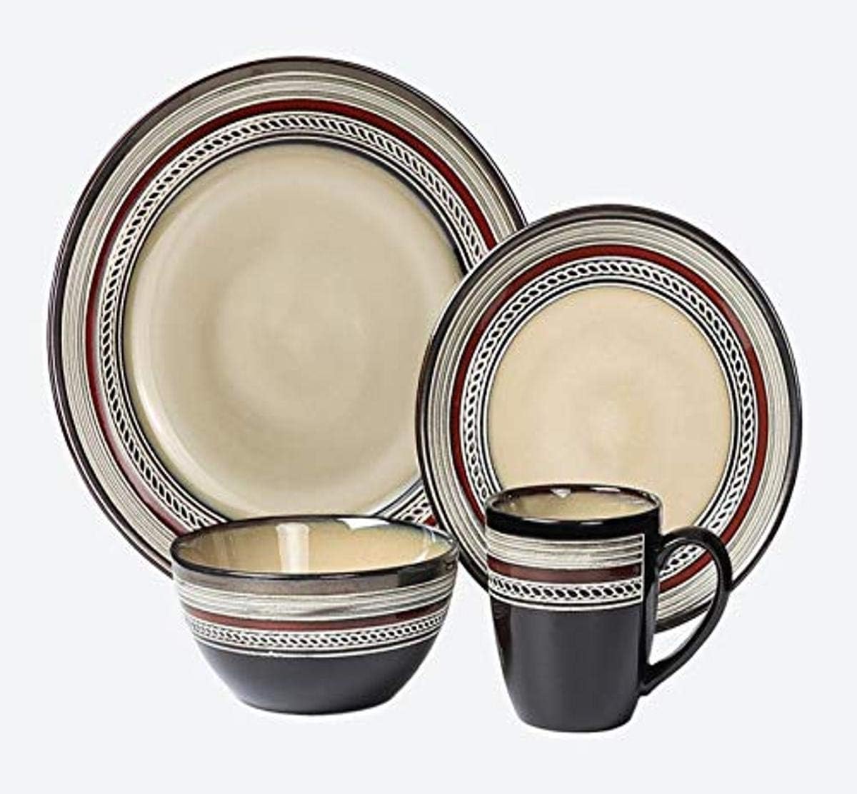 Amazon.com | Lorren Home Trends Glazed Dinnerware Set, Red: Dinnerware Sets