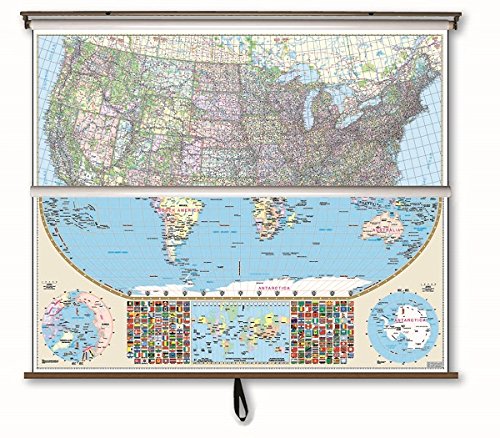 United States/World Oversized Large Scale Wall Map Combo on Spring ...