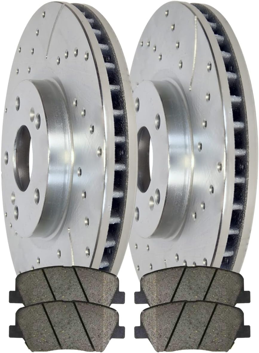 AutoShack Pair of 2 Front Drilled and Slotted Brake Rotors Silver and ...