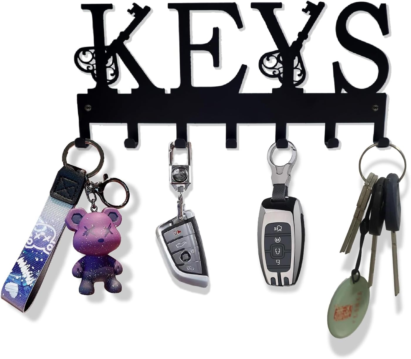 Amazon.com: Metal Key Organizer Wall Hooks | 7 Hooks Decorative Rack ...