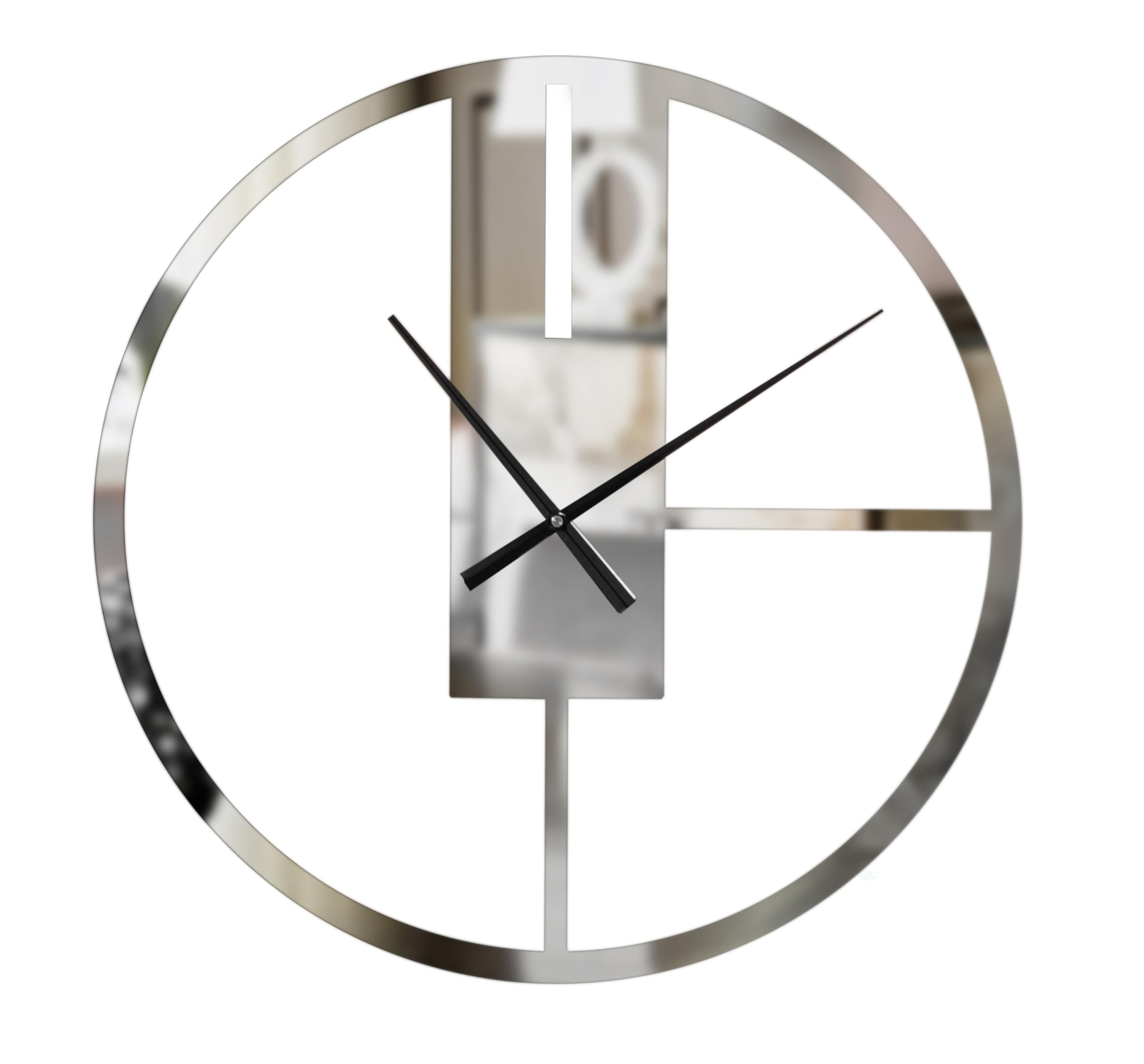 Modern Round Big Wall Clock with Mirror Face, Decorative Silver Metal ...