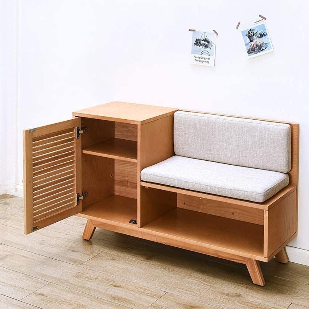 Modern, Natural Wood, Japan-styled Shoe Cabinet W/ Bench, 48% OFF