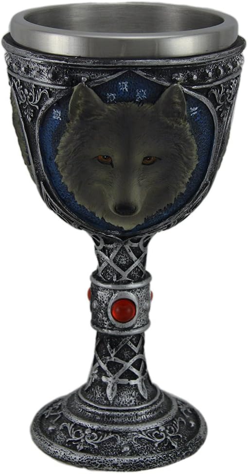 Metallic Silver Tribal Wolf Head Chalice w/Stainless Steel Liner ...