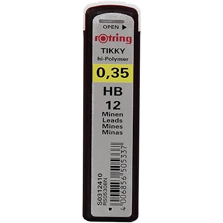 Amazon.com: rOtring Replacement Leads for Tikky Mechanical Pencils, 0.35 mm, Hard Black (HB ...