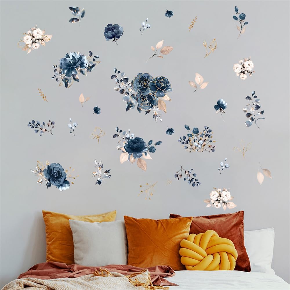 Amazon.com: Fanwaoo Blue Flower Wall Decals Floral Wall Stickers Poney ...