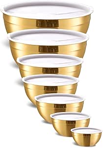 Amazon.com: Onlycooker Gold Mixing Bowls With Airtight Lids,Stainless ...