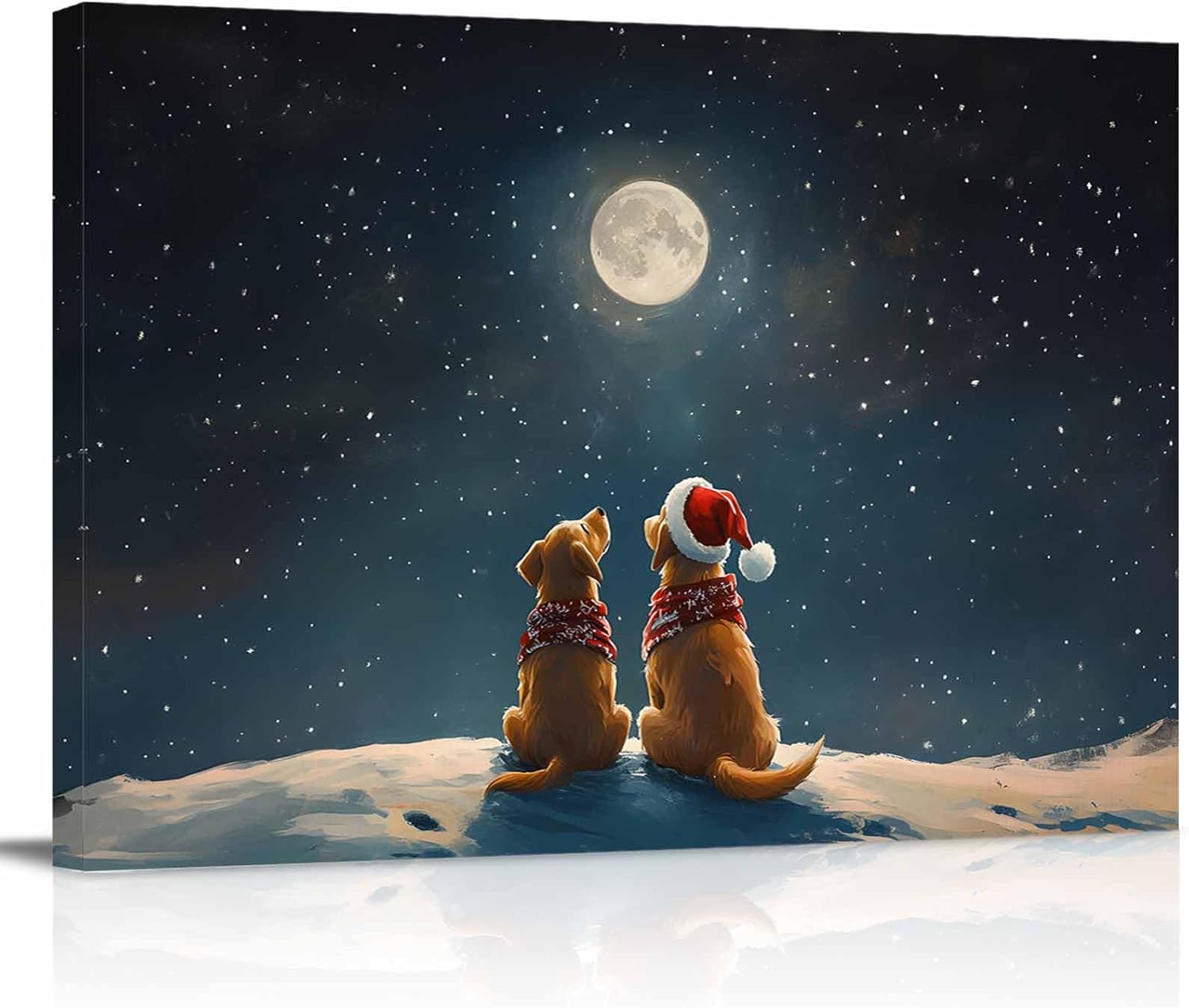 Amazon.com: Golden Retriever Moon Canvas Wall Art - Christmas Winter ...