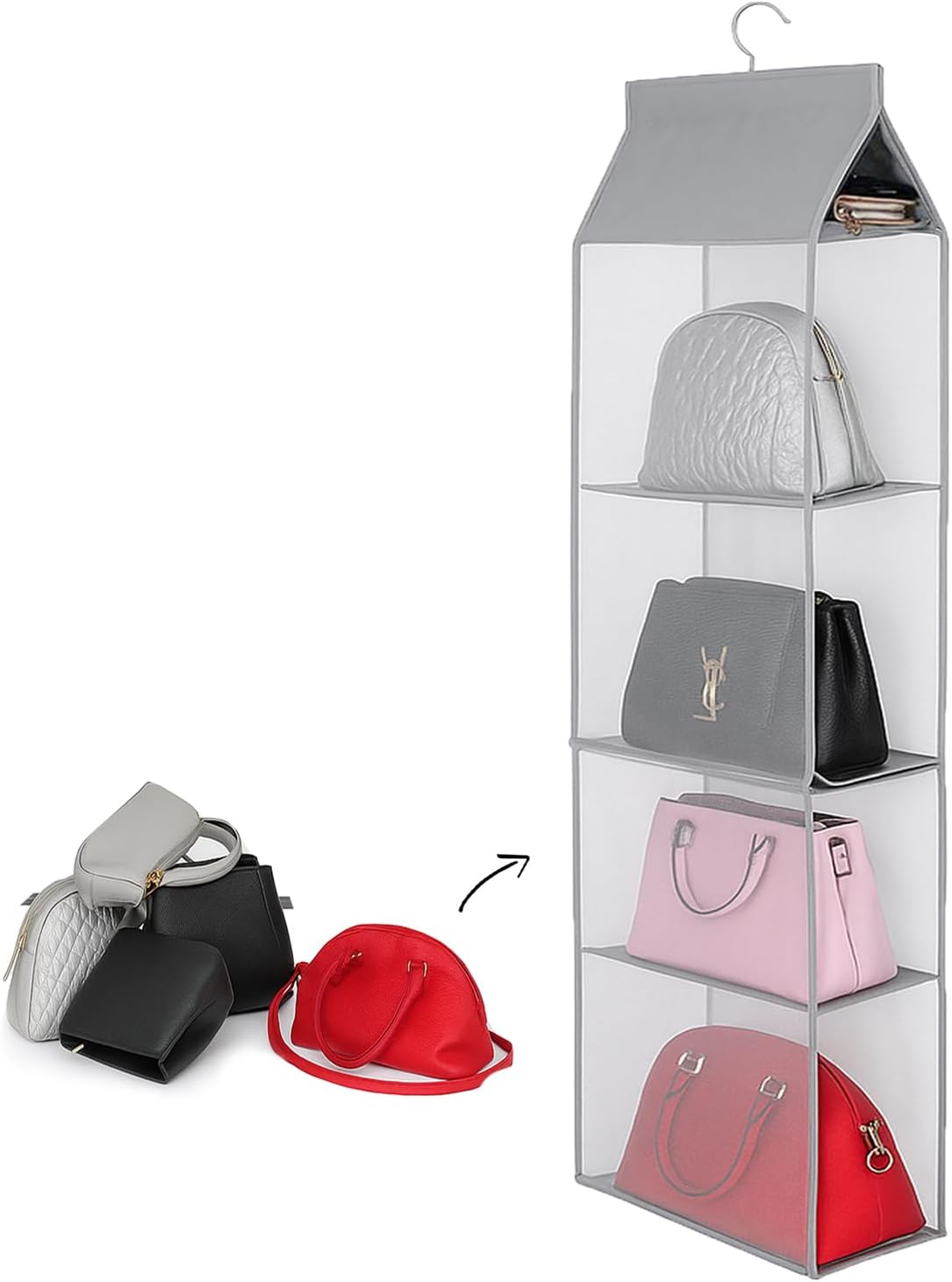 AMERTEER 1-Pack Closet Purse Organizer, 4-Shelf Handbag Holder ...