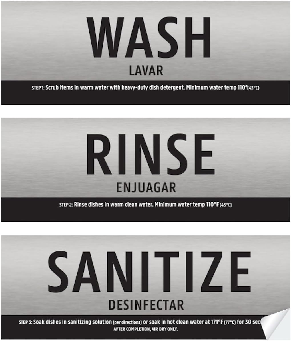 Wash Rinse Sanitize Sink Labels | with Step-by-Step Directions ...
