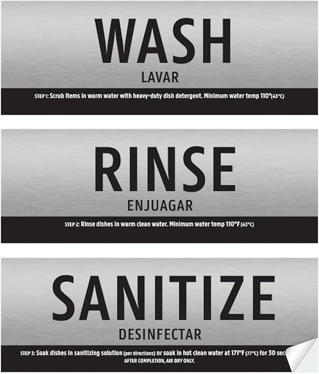 Wash Rinse Sanitize Sink Labels | with Step-by-Step Directions ...