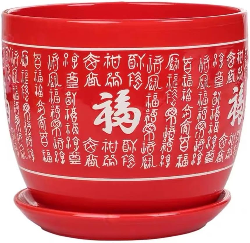Amazon.com : Ceramic Red Planters Pot with Drainage Hole and Saucer ...