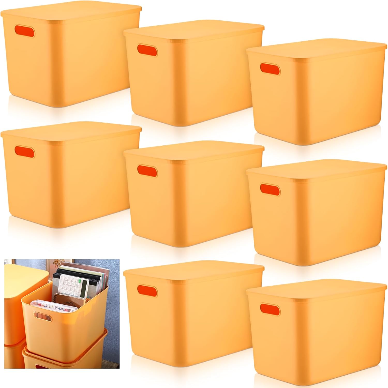 Amazon.com - Hoolerry 8 Pieces Colorful Storage Bins with Lid, Plastic ...