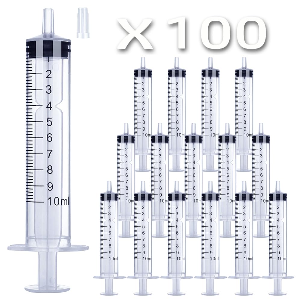 Snapklik.com : 100 Packs 10ml Plastic Syringe, Luer Slip Tip