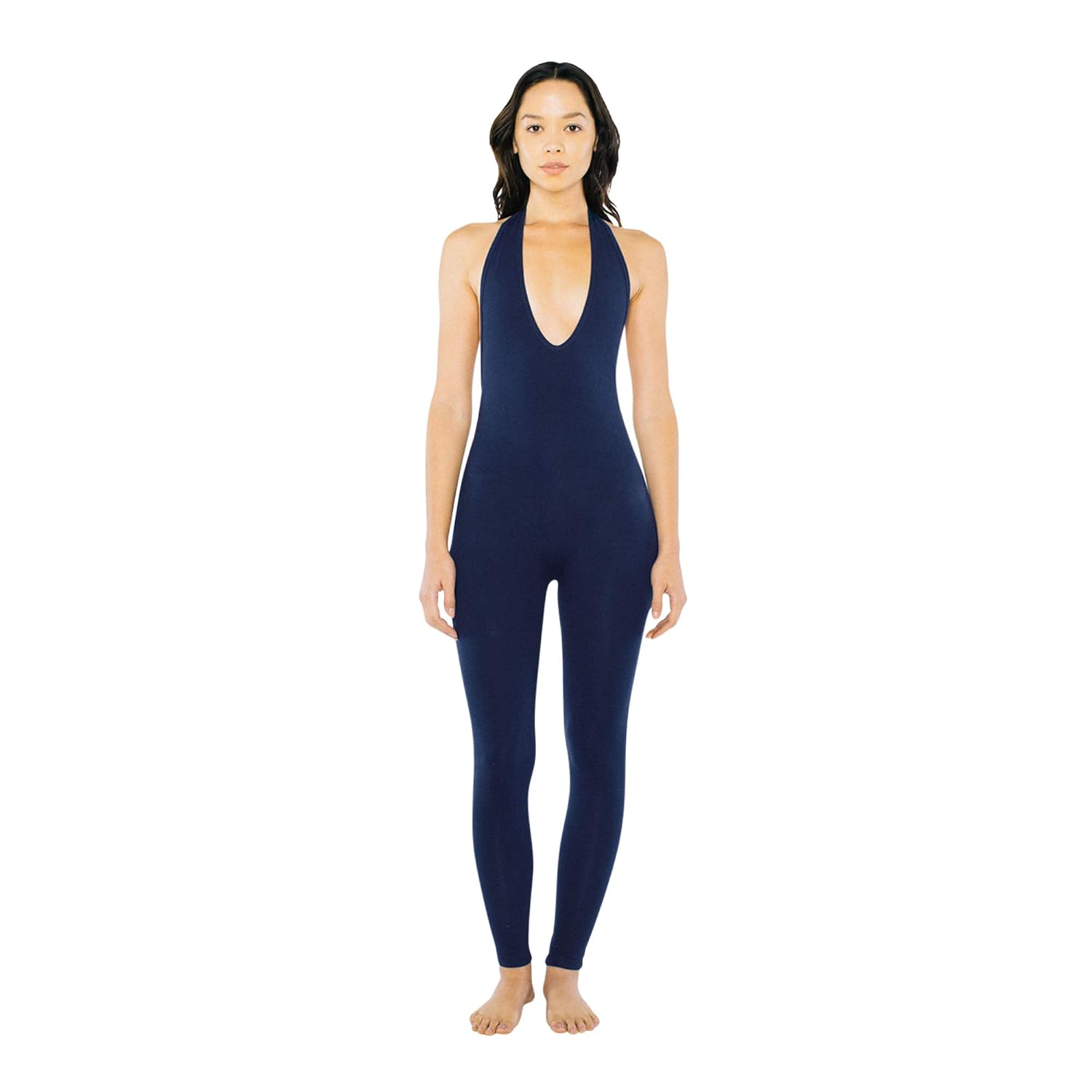 Buy American Apparel Women's Cotton Spandex Halter Catsuit, Navy, Large ...